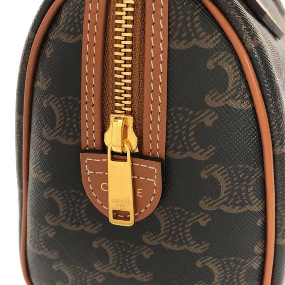 Celine | Bags | Celine Small Boston Triomphe Canvas Handbag Brown ...